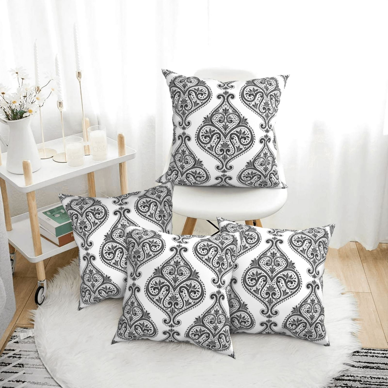 4 Packs Throw Pillow Covers Paisley Pattern Black White Soft Decorative ...