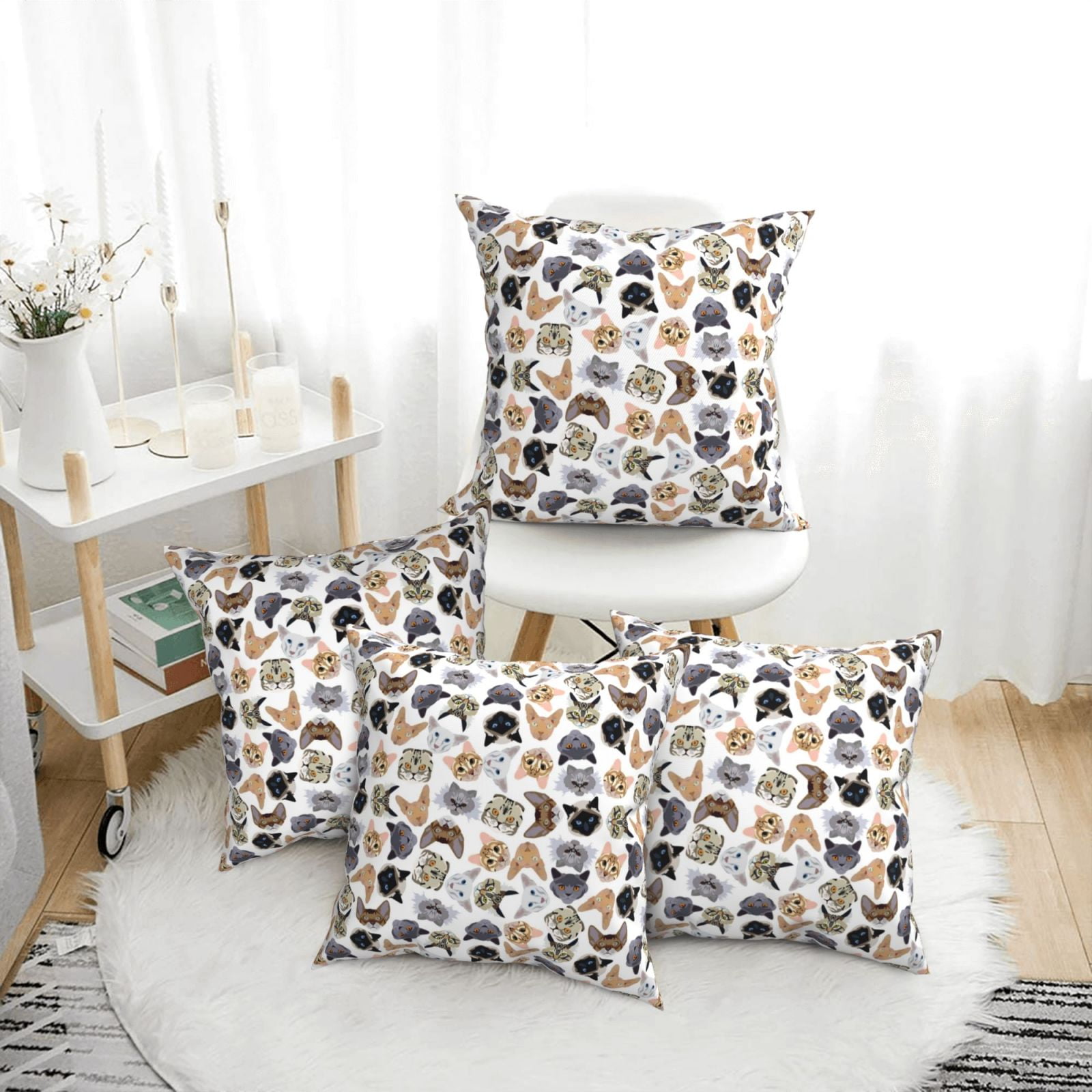 4 Packs Throw Pillow Covers cute cats A Soft Decorative Pillow Covers ...