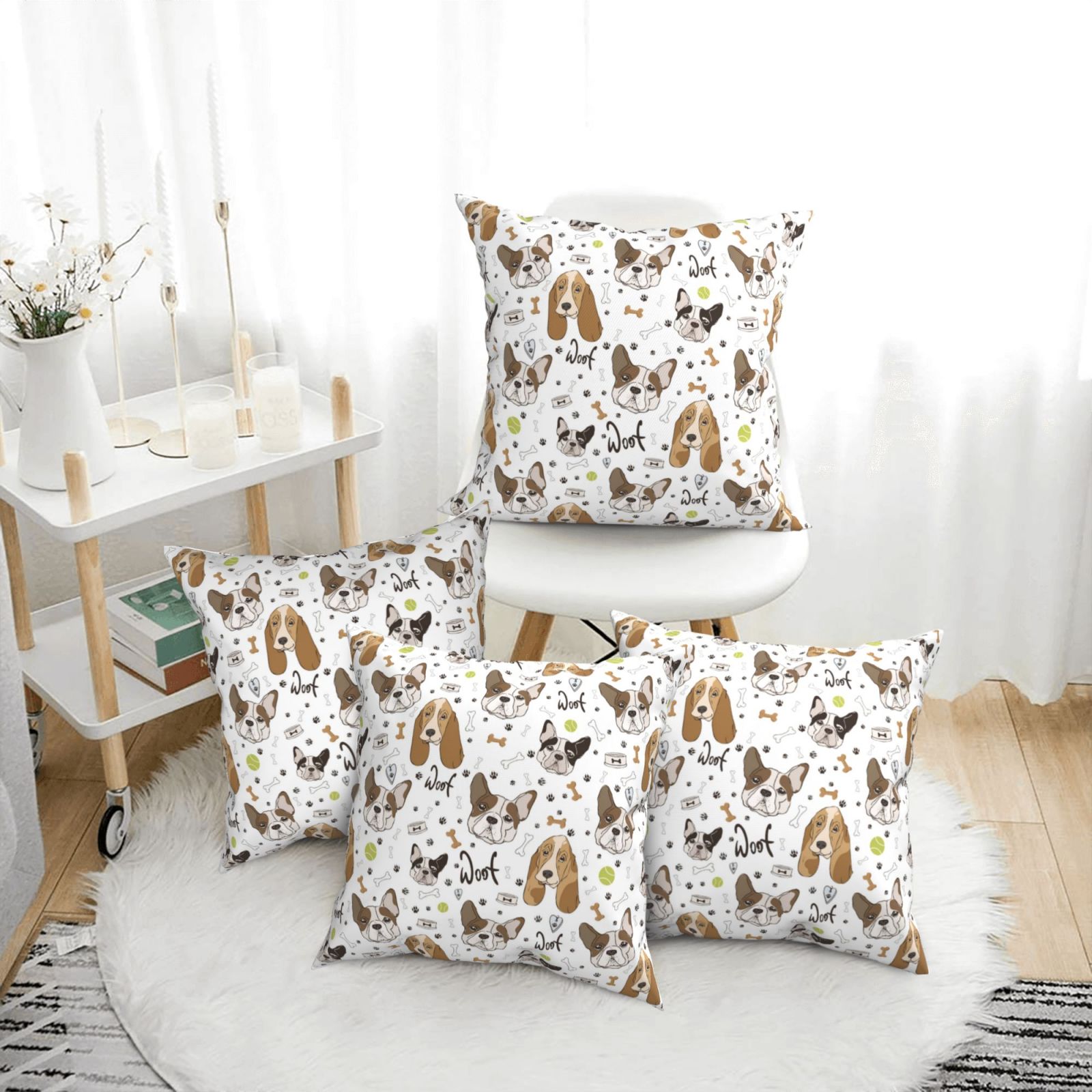 4 Packs Throw Pillow Covers woof Cute Dog Puppy Soft Decorative Pillow ...
