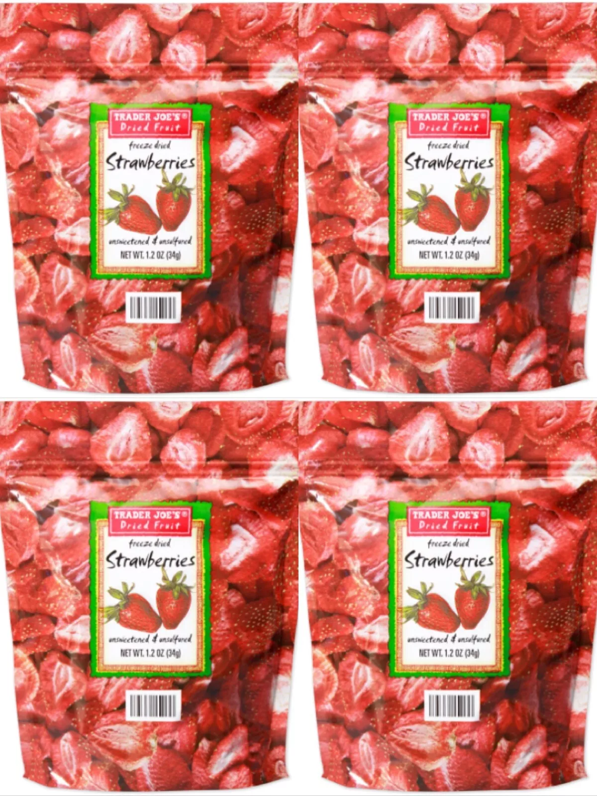 4 Packs Trader Joe's Freeze Dried Strawberries Unsweetened Unsulfured 1.2oz Each - Walmart.com