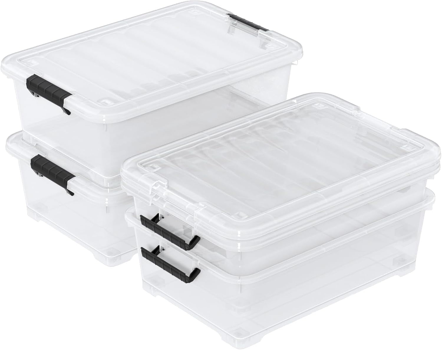 4 Packs Under Bed Storage Containers with Clear Lid, Large Stackable ...