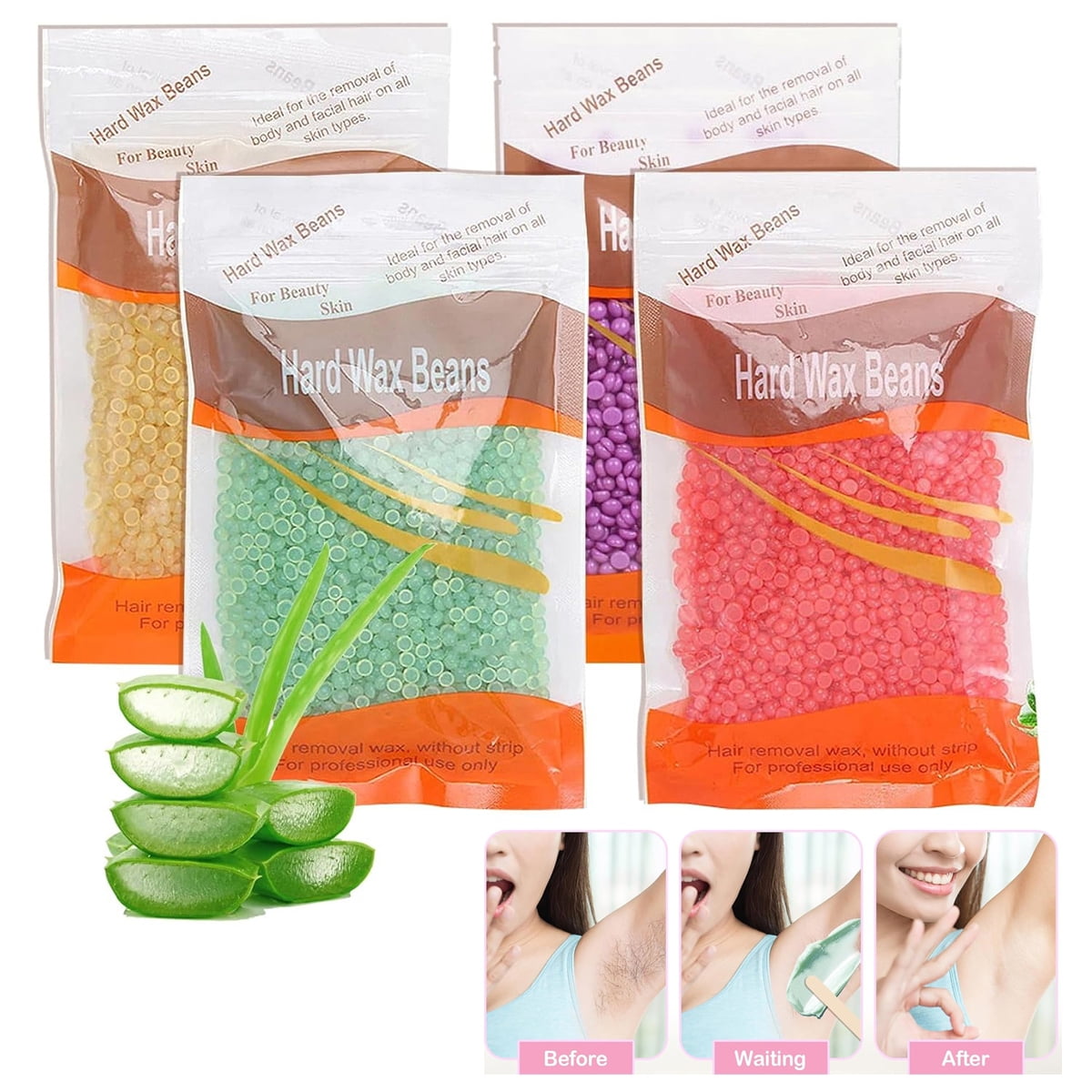 4 Packs Waxing Kit for Painless Hair Removal with Large Applicator ...