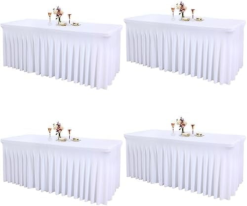 4 Packs White Table Clothes for 6 Foot Rectangle Tables, One-Piece ...