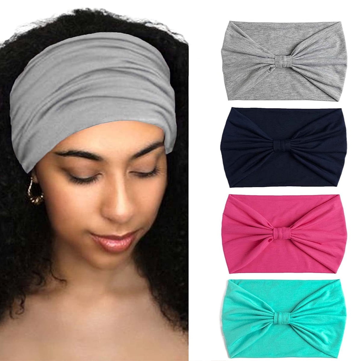 4 Packs Wide Headbands Stretch Knotted Hairbands Elastic Yoga Workout ...