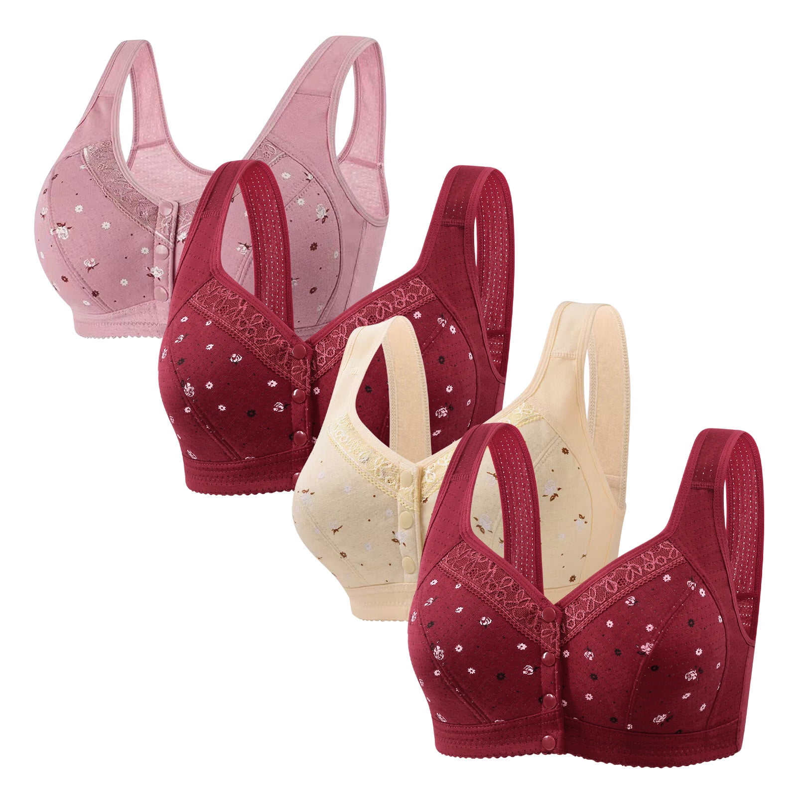4 Packs Womens Front Closure Bras Push Up No Underwire Bra for Women ...