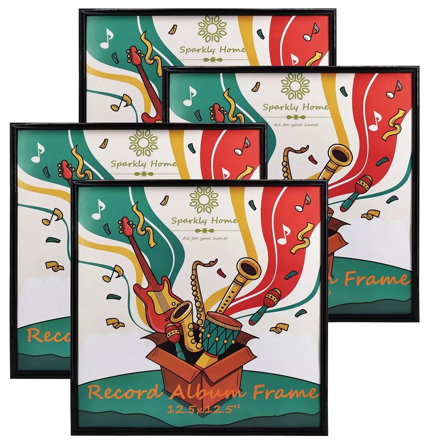 4 Packs12.5X12.5 Black PVC Vinyl Record Album Frame Display Music ...
