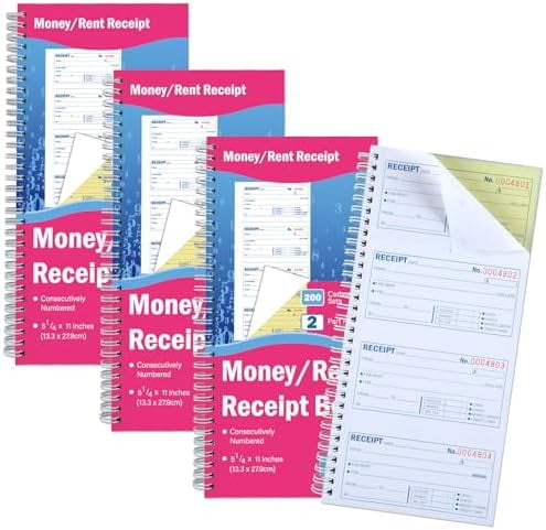 4 Pads Money and Rent Receipt Book with Spiral Bound Rent Receipt Book ...