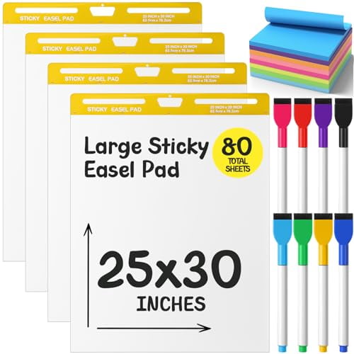 4 Pads Thickened Sticky Easel Pad, 25 x 30 In, 20 Sheets/pad, Flip ...