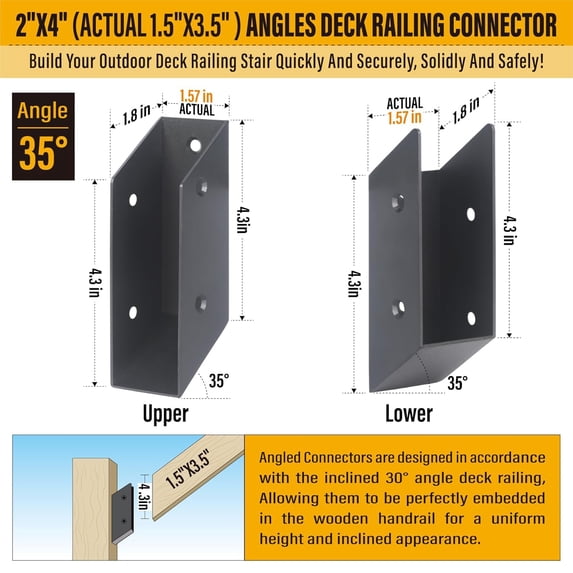 4 Pair(8pack) 35° Stair Stainless Steels Deck Railing Bracket ...