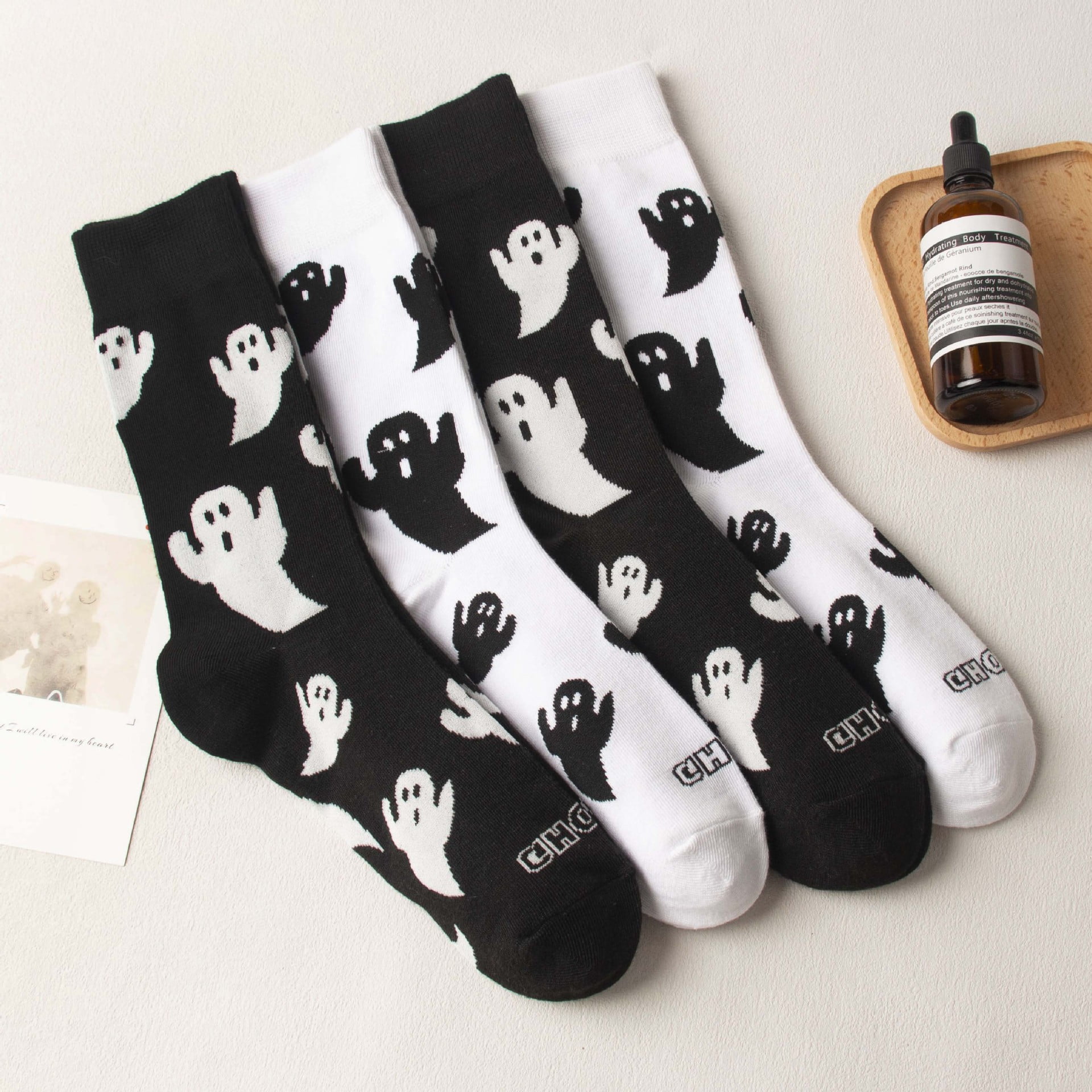 4 Pair Cute Halloween Socks Cartoon Ghost Pattern Novelty Funny Ankle ...