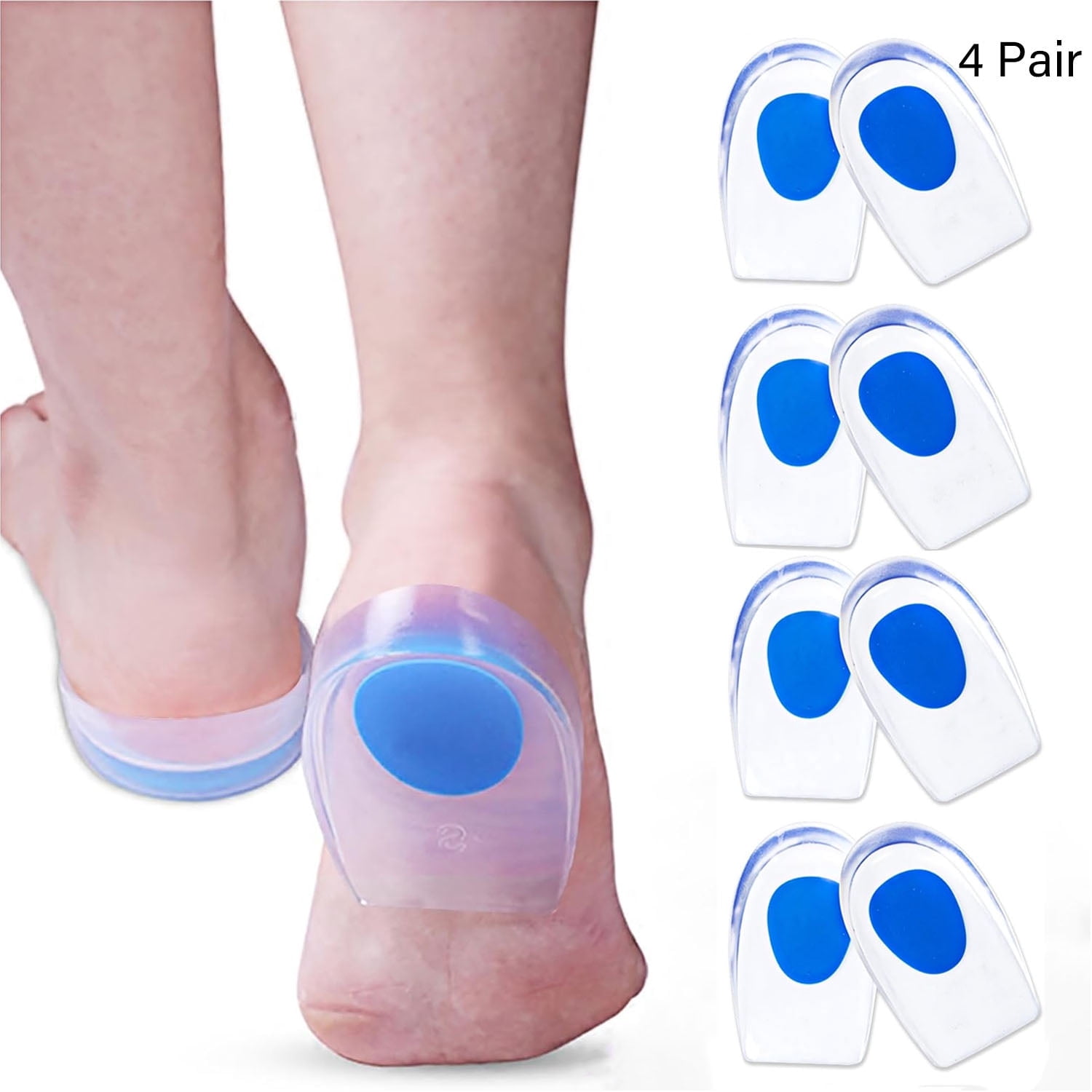 4 Pair Gel Heel Cups Plantar Fasciitis Inserts - Silicone Gel Heel Pads ...