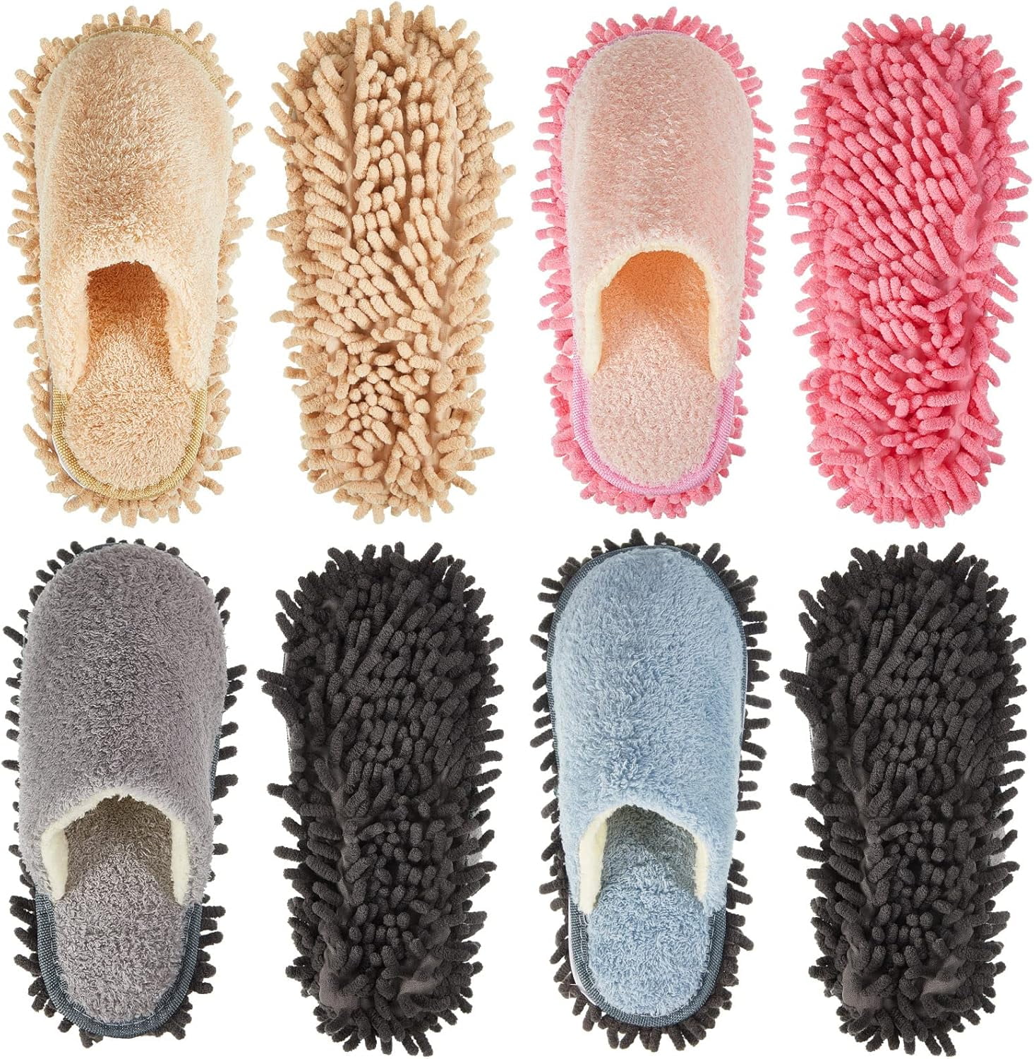 4 Pair Microfiber Cleaning Mop Slippers - Detachable Washable House Mop ...
