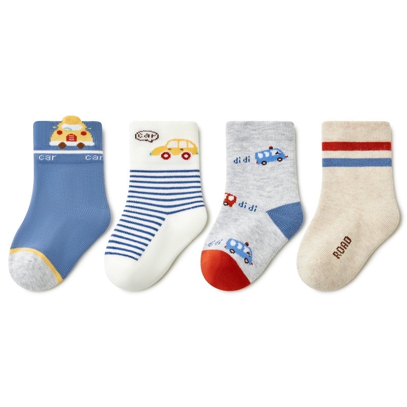 4-Pair Pack of Boys' Socks, Cartoon Cars Design, All-Season Use ...
