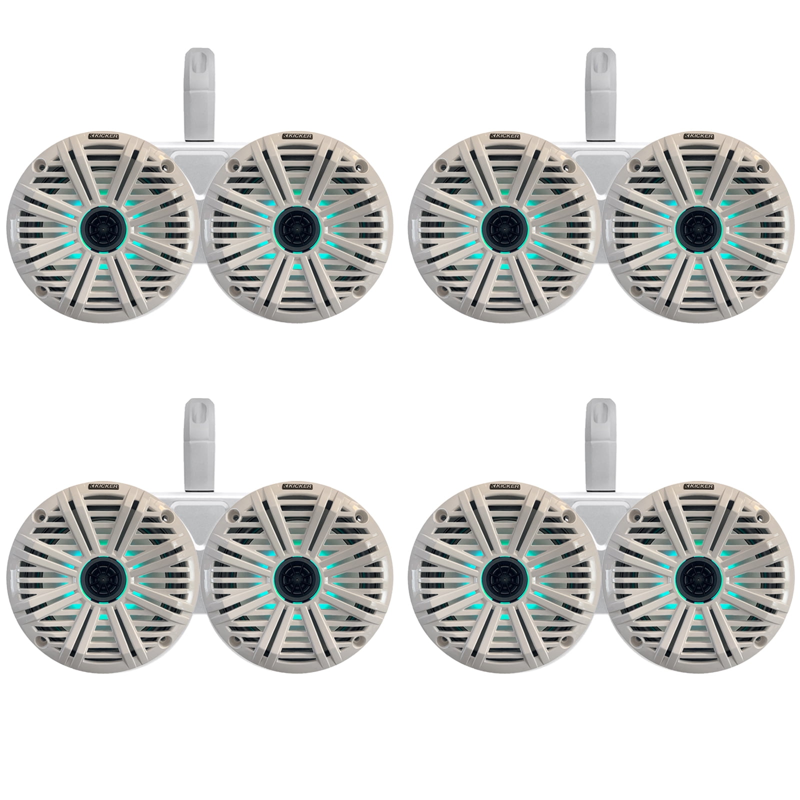 4 Pair (QTY 8) of Kicker 6.5" 2-Way 195 Watts Max Power Coaxial Marine ...