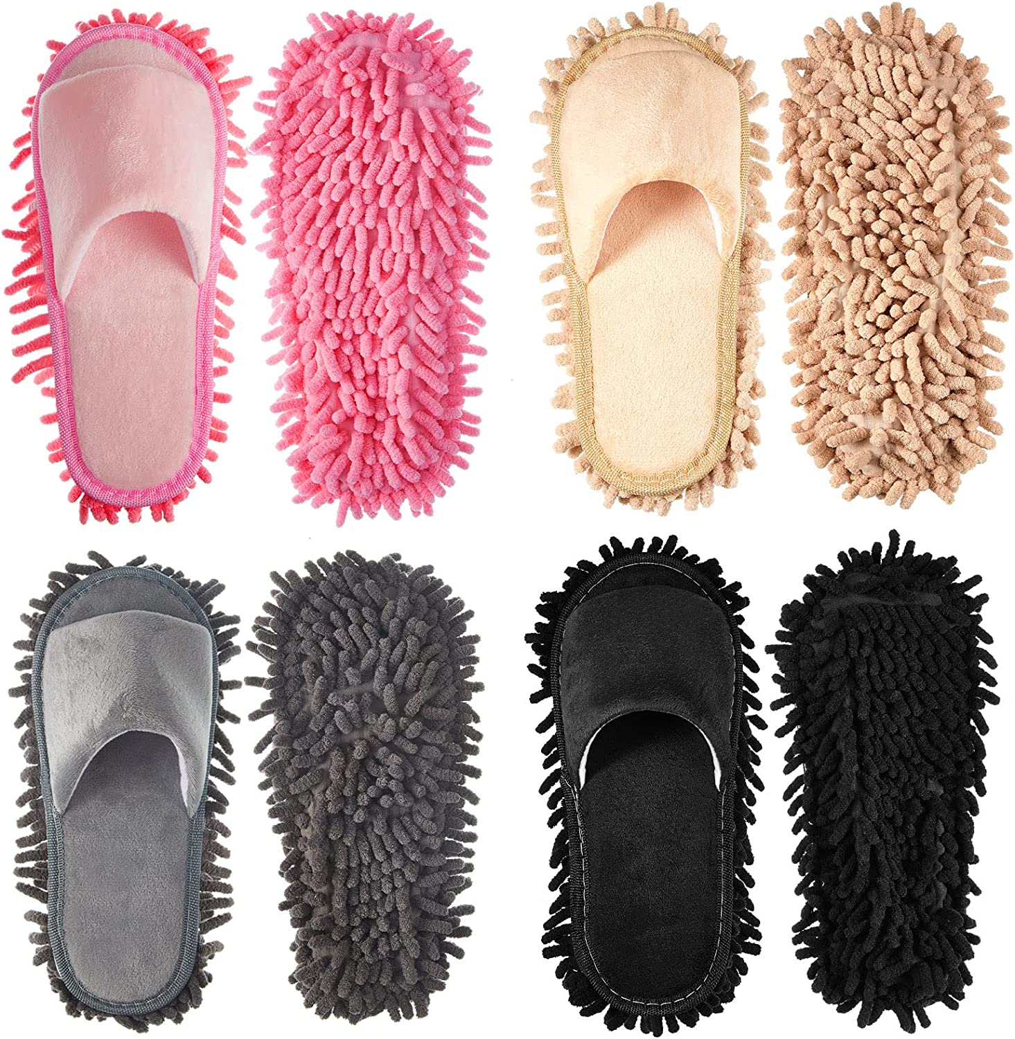 4-Pair Washable Microfiber Mop Slippers - Detachable Dusting Shoes for ...