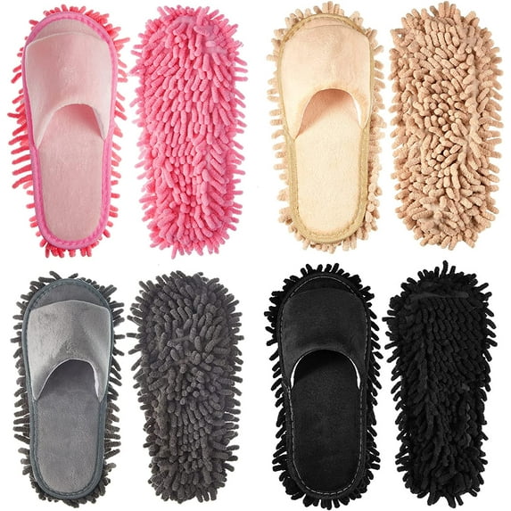 4-Pair Washable Microfiber Mop Slippers - Detachable Dusting Shoes for ...