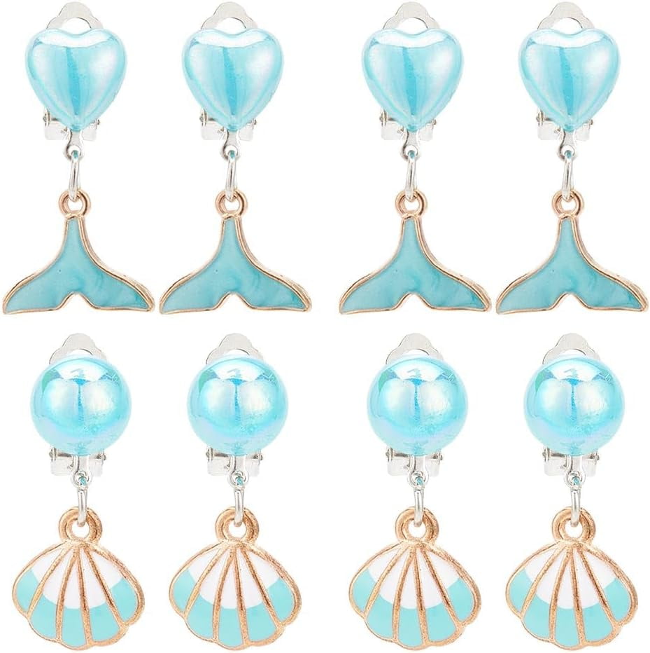 4 Pairs 2 Styles Clip on Earrings Fishtail Imitation Shell Enamel ...