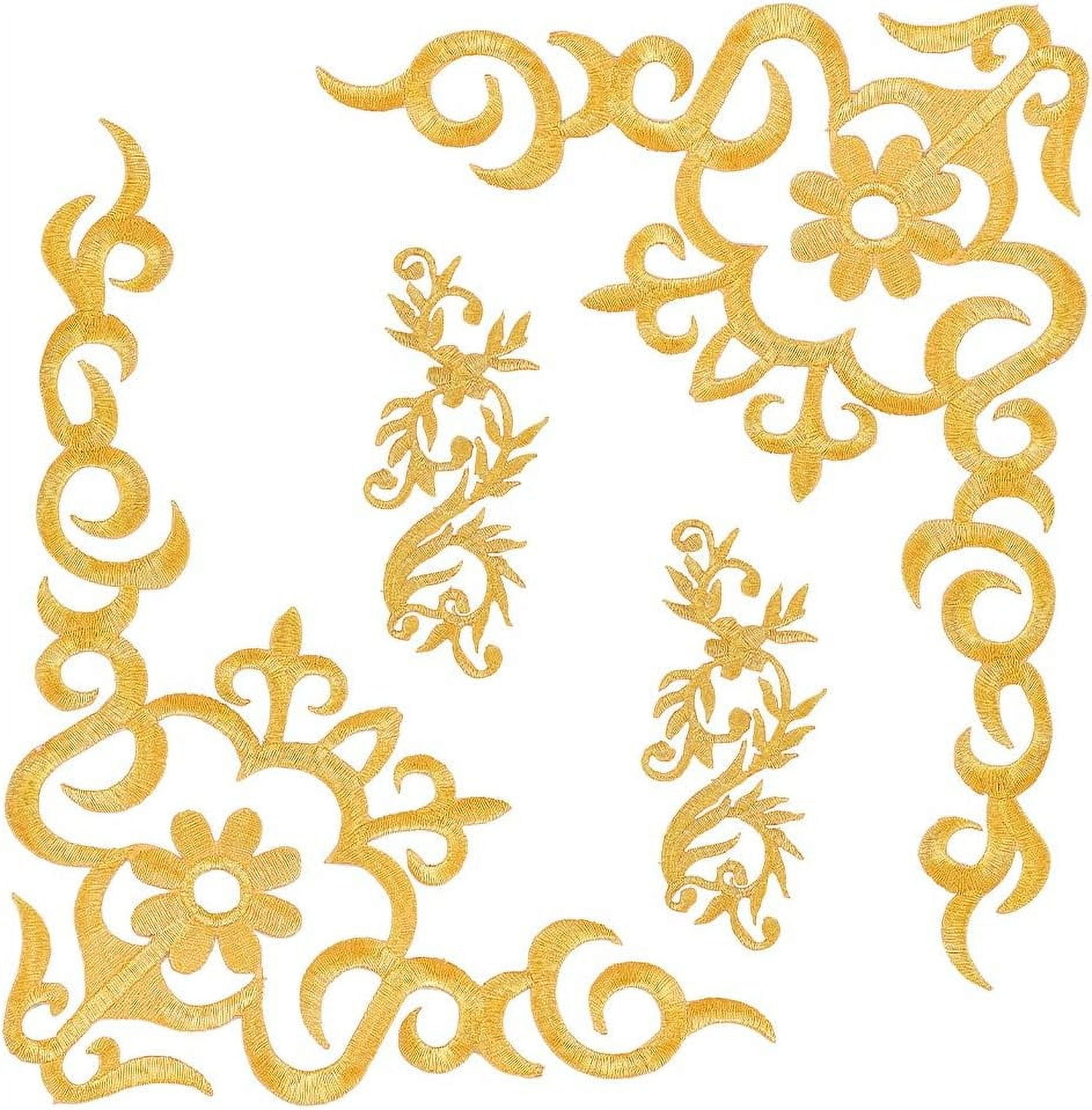 4 Pairs 2 Styles Gold Flower Embroidery Patches, Ethnic Metallic ...