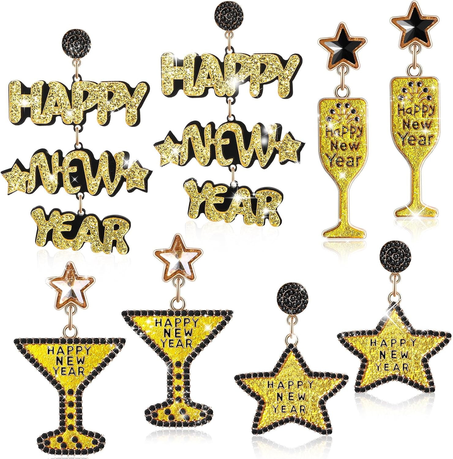 4 Pairs 2026 New Years Earrings for Women Happy New Year Drop Dangle ...