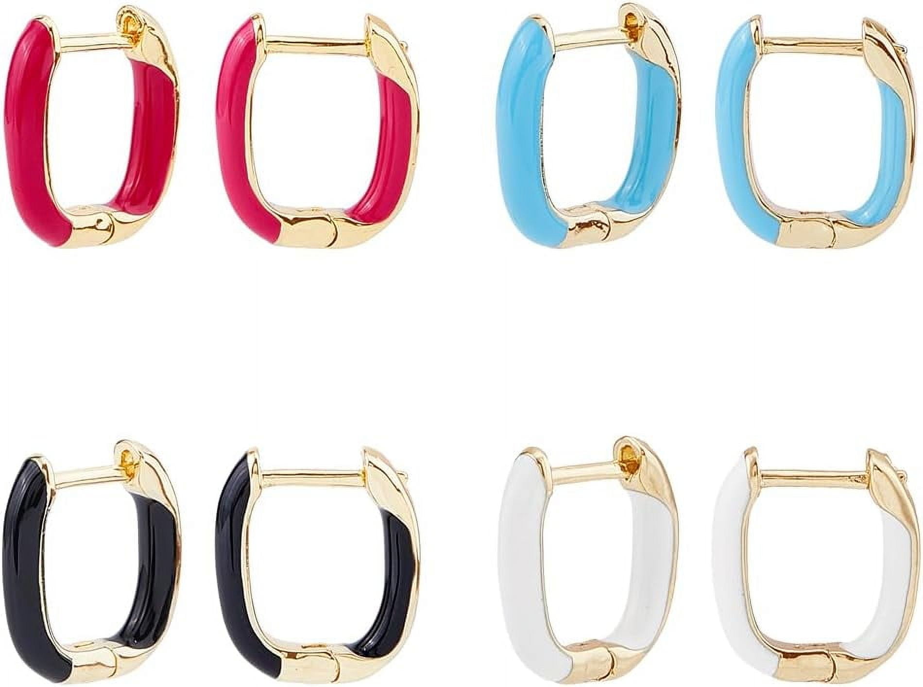 4 Pairs 4 Colors Enamel Hoop Earrings 18K Gold Plated Huggie Earrings ...