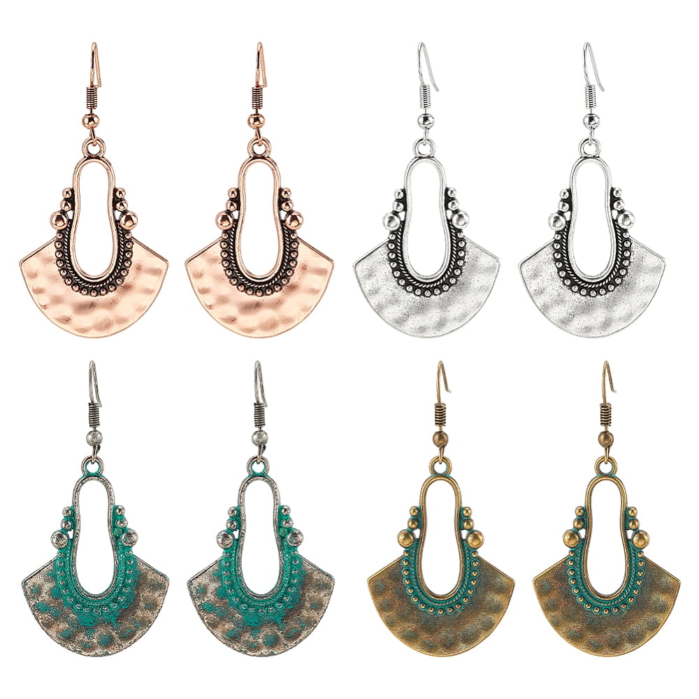 4 Pairs 4 Colors Hollow Teardrop Alloy Boho Dangle Earrings with Brass ...