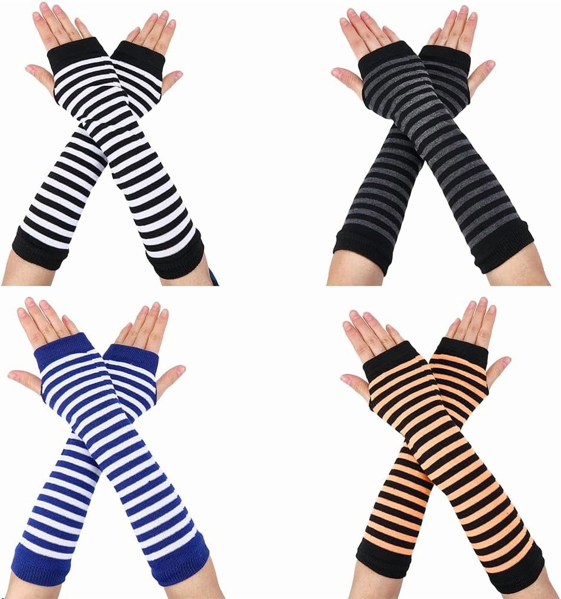 4 Pairs 4 Colors Long Fingerless Gloves Stripe Arm Sleeves Stretchy ...