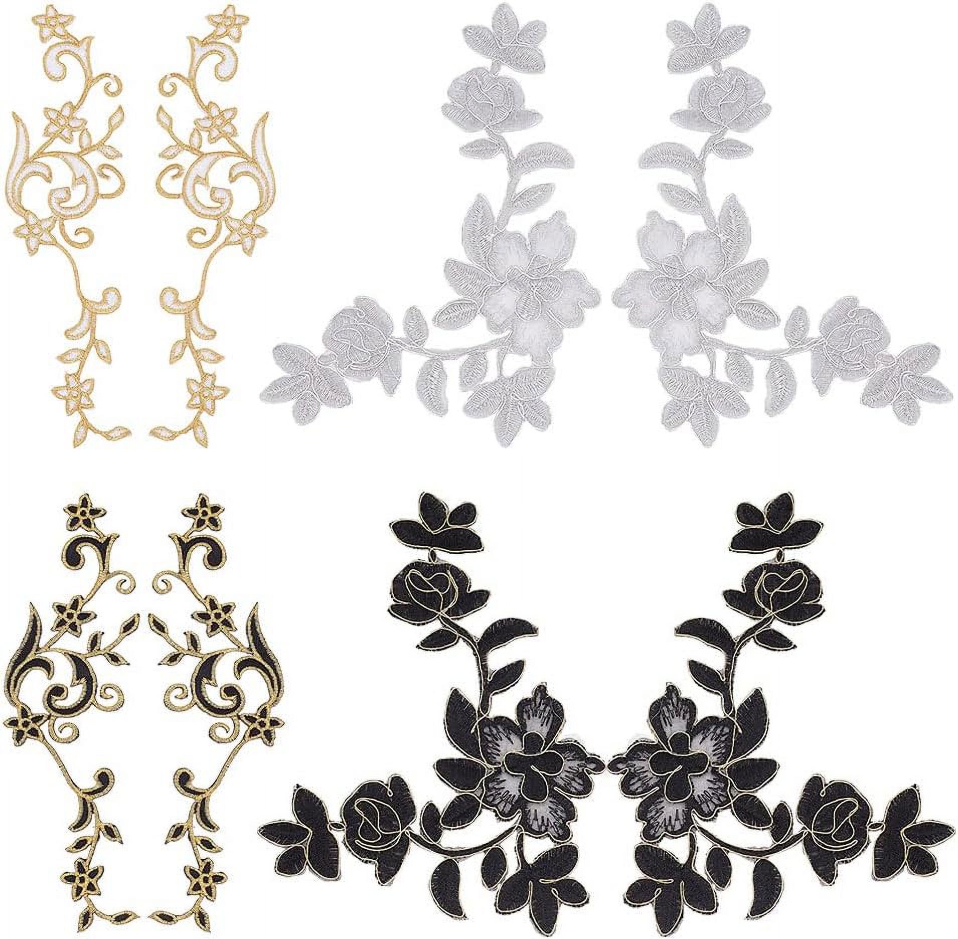 4 Pairs 4 Styles Embroidery Lace Flower Patches Iron on Patches Sew on ...