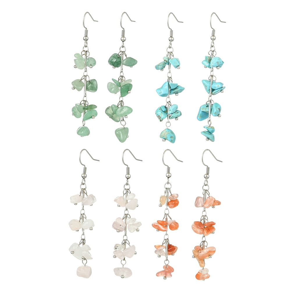 4 Pairs 4 Styles Natural Mixed Stone Turquoise Dangle Earrings for ...