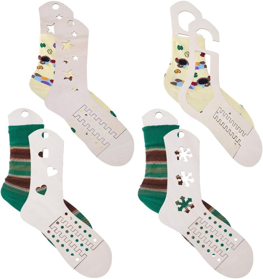 4 Pairs 4 Styles Wooden Sock Blockers Wooden Socks Shaper Wood Socks ...
