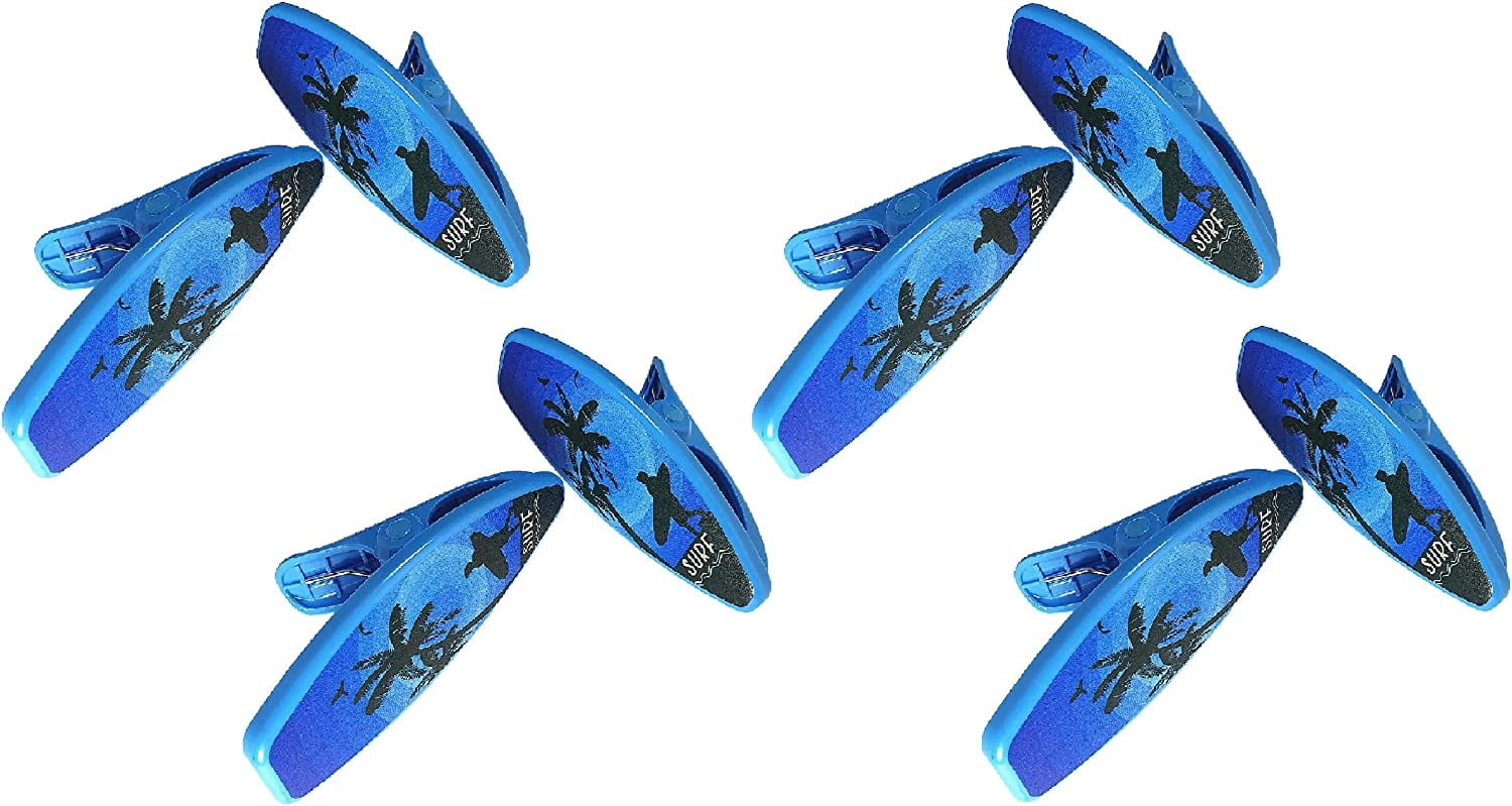 4 Pairs (8 Ct) Blue Surfboard Style Beach Towel Holders, Clips, Beach ...