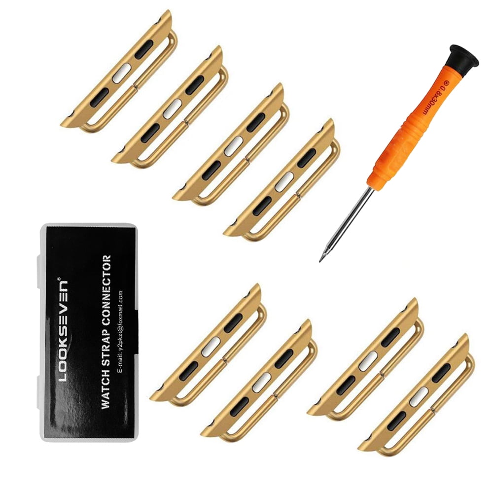 4 Pairs (8 pcs) Gold Watch strap connector Stainless Steel Adapter ...