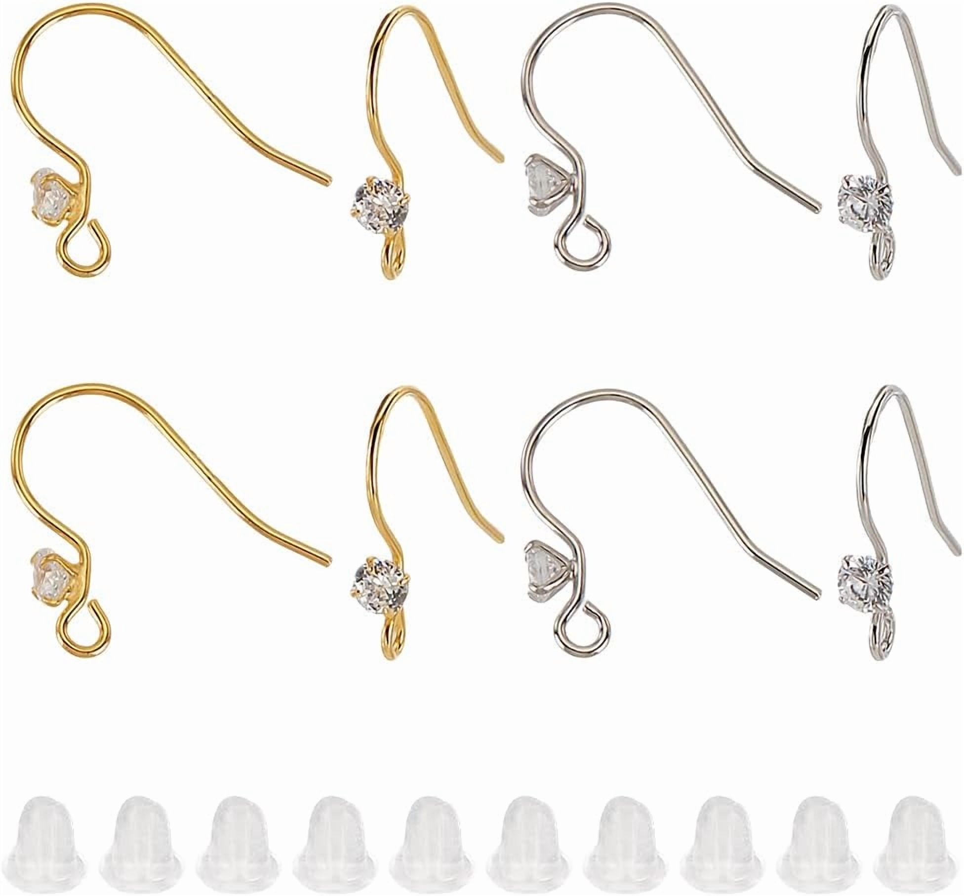 4 Pairs 925 Sterling Silver Earring Hooks with Clear Cubic Zirconia ...