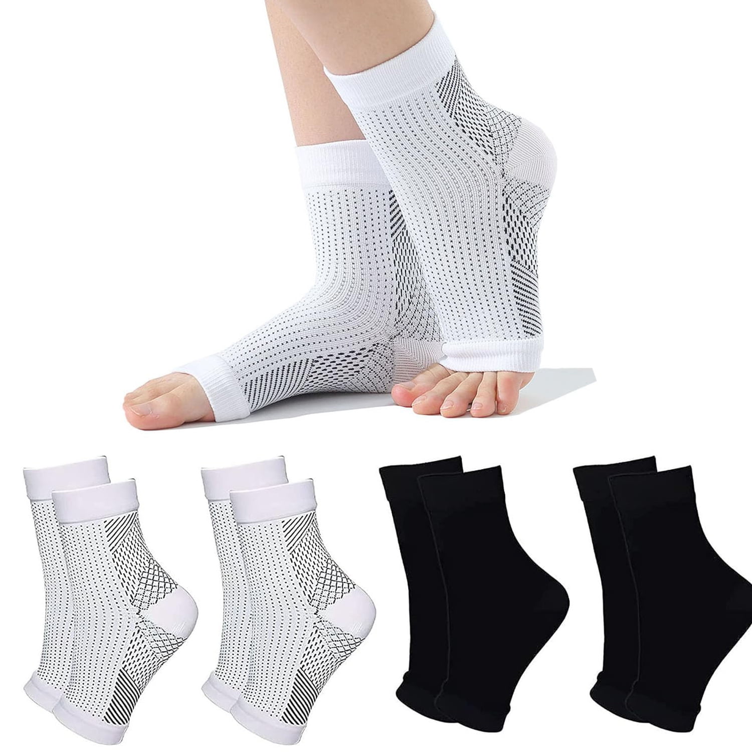 4 Pairs Ankle Brace Compression Sleeves - 8-15 mmhg Open Toe ...