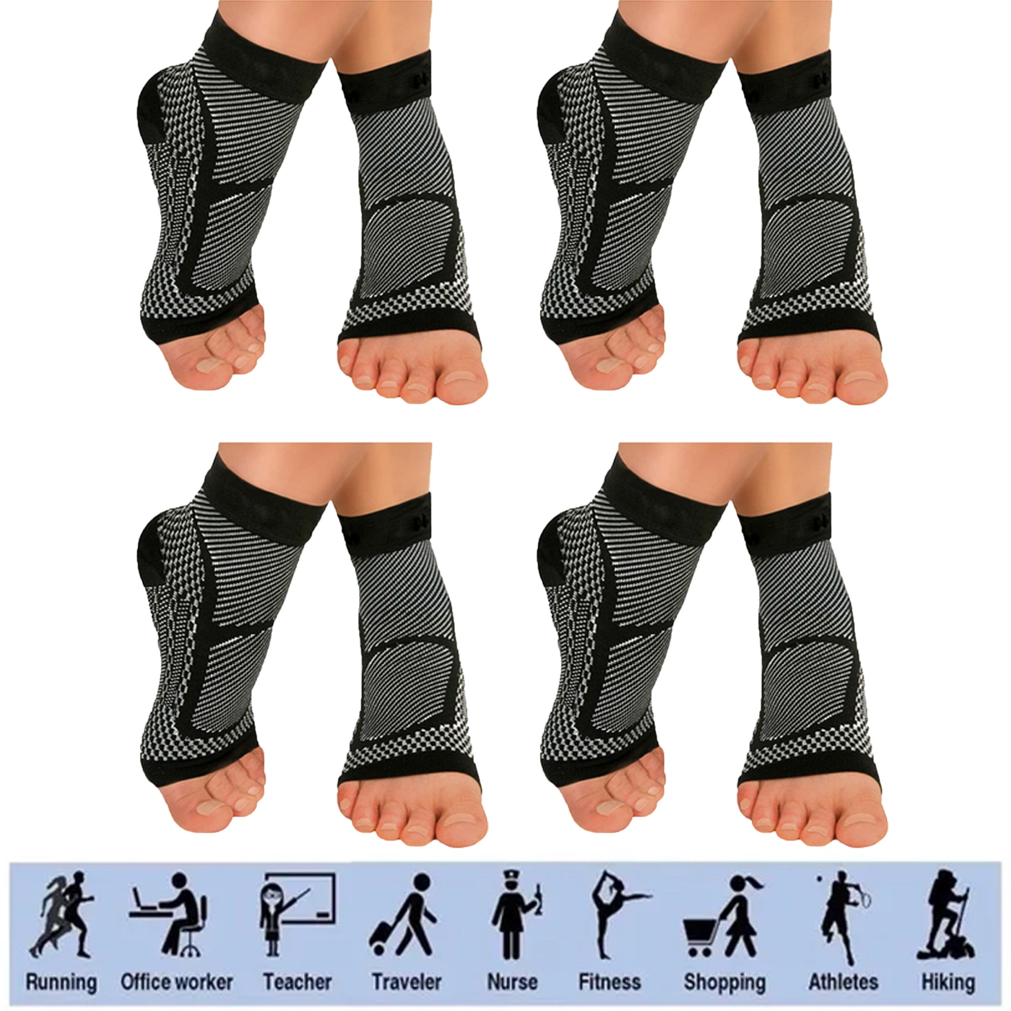 4 Pairs Ankle Brace Neuropathy Compression Socks Sleeve Support Socks ...