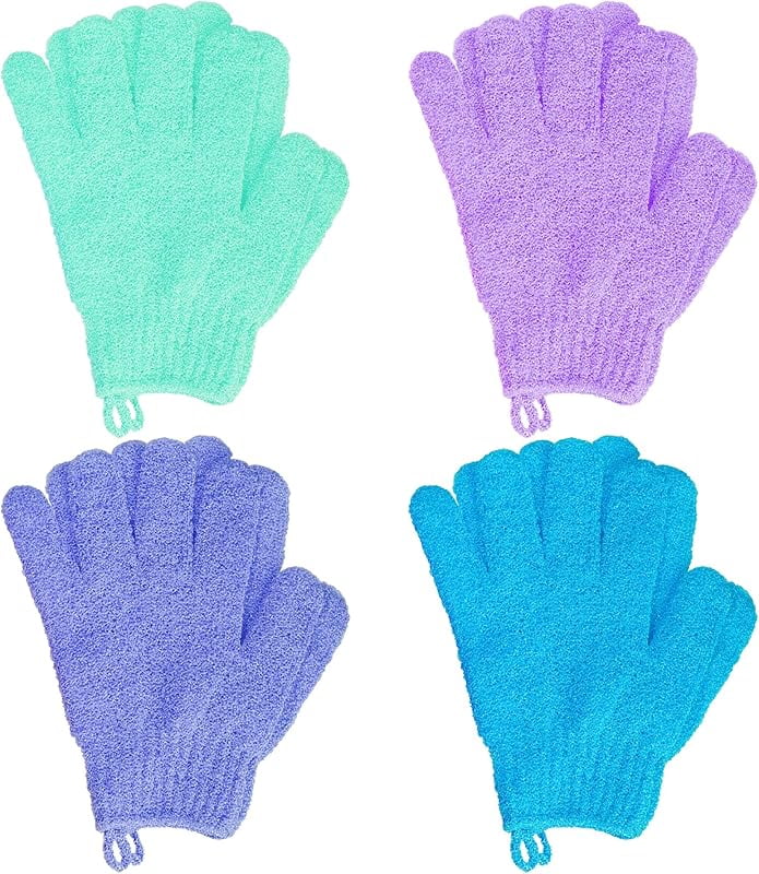 4 Pairs Bath Exfoliating Gloves Scrub, Double Sided Bath Mitts Scrubs ...