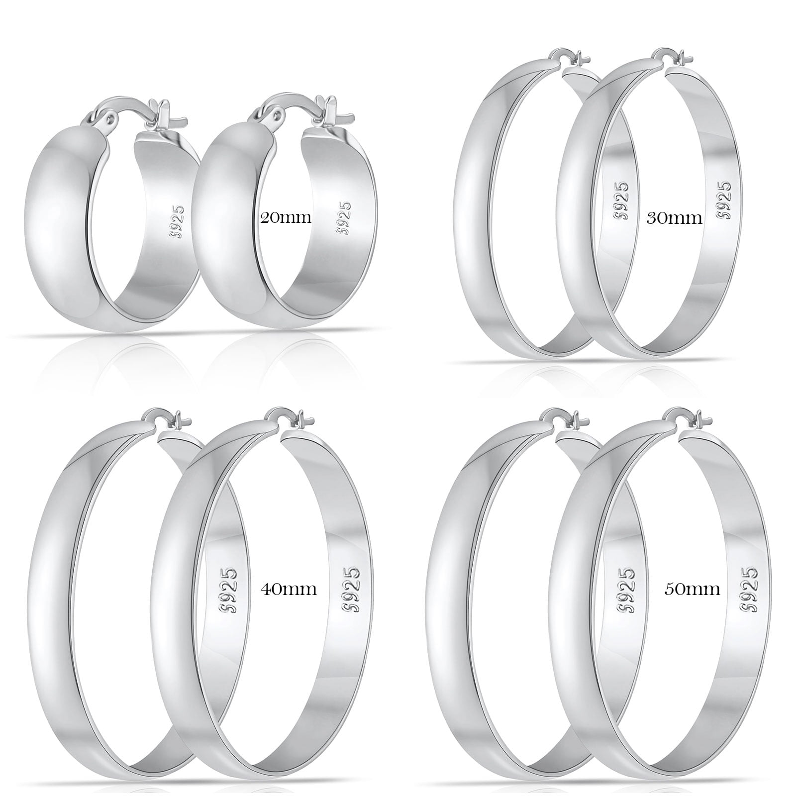 APSVO 4 Pairs Extra Chunky 925 Sterling Silver Hoop Earrings for Women ...