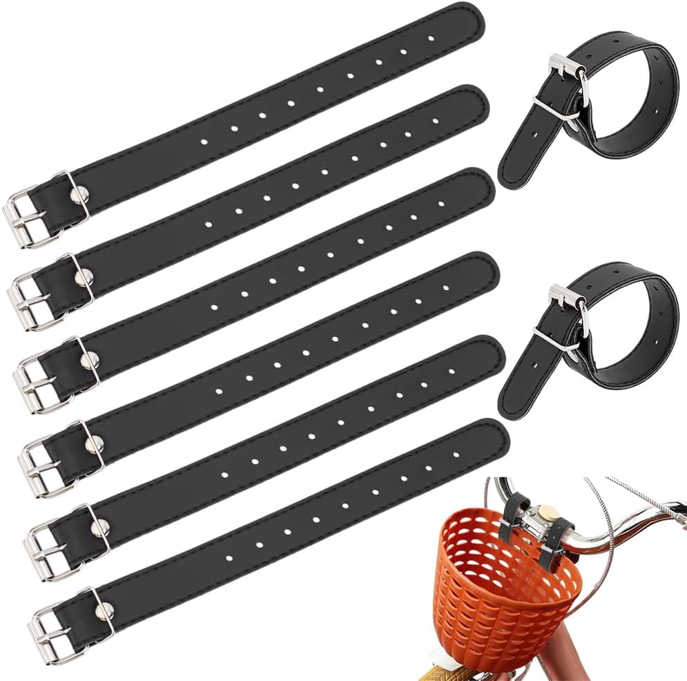 4 Pairs Bike Basket Straps Black PU Leather Strap Leather Leash Bicycle ...