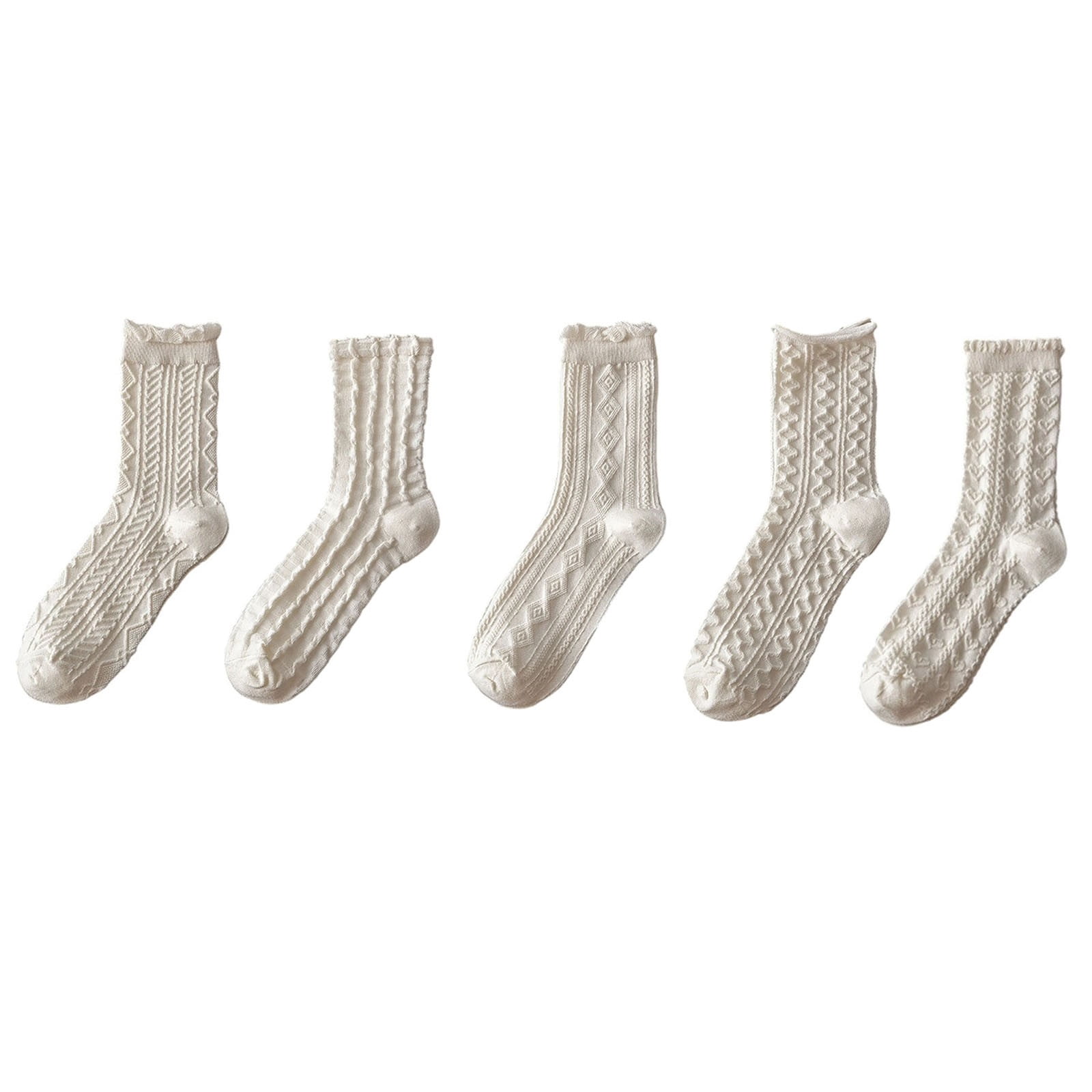 4 Pairs Cable Knit Vintage Cute Crew Cotton Socks Women Ruffle Lace Mid ...