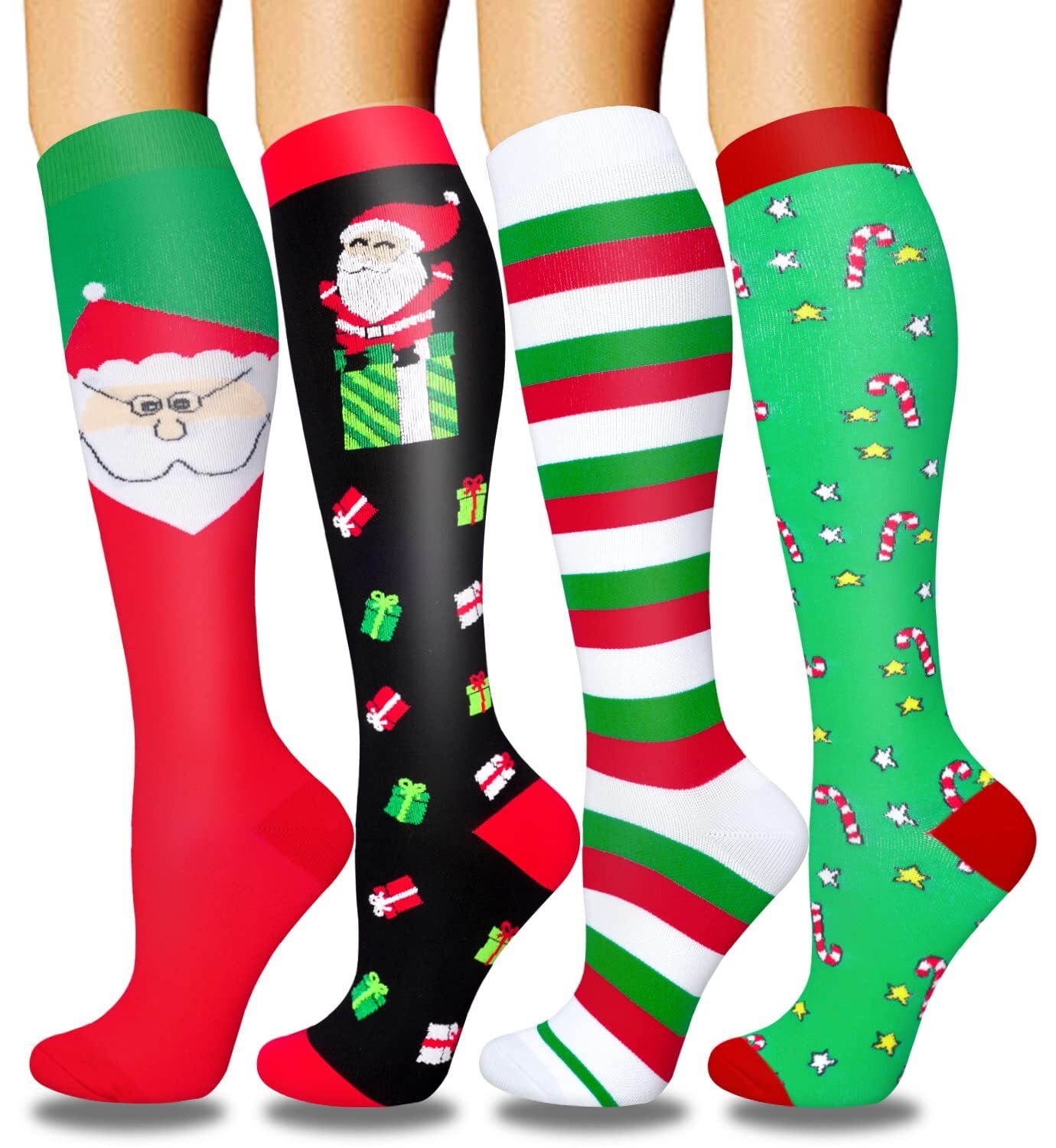 4 Pairs Christmas Copper Compression Socks for Women & Men Circulation ...