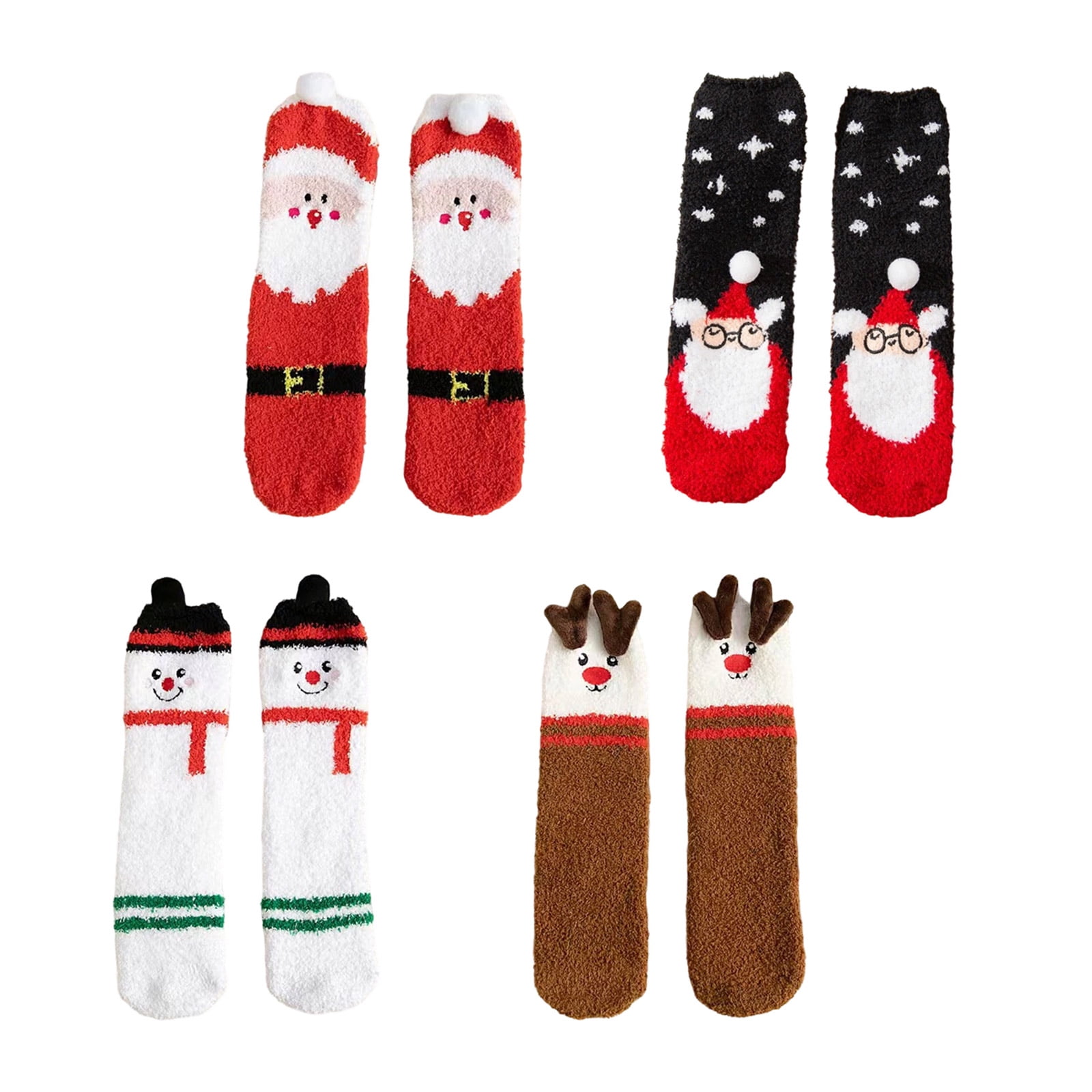 4 Pairs Christmas Pattern Coral Fleece Floor Socks Winter Warm Indoor ...