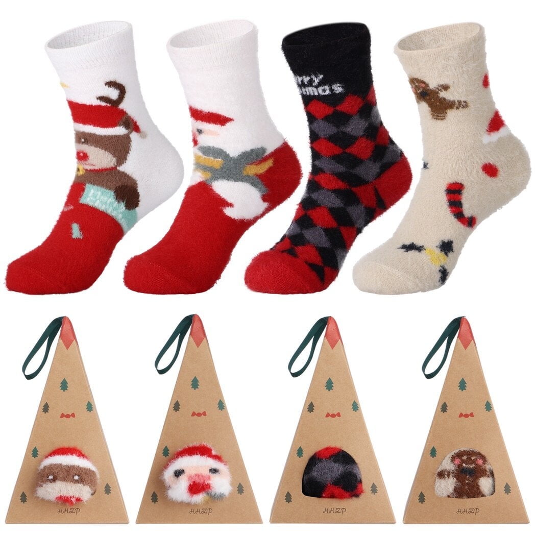 4 Pairs Christmas Socks Warm Winter Socks Thicken Fleece Socks Colorful ...