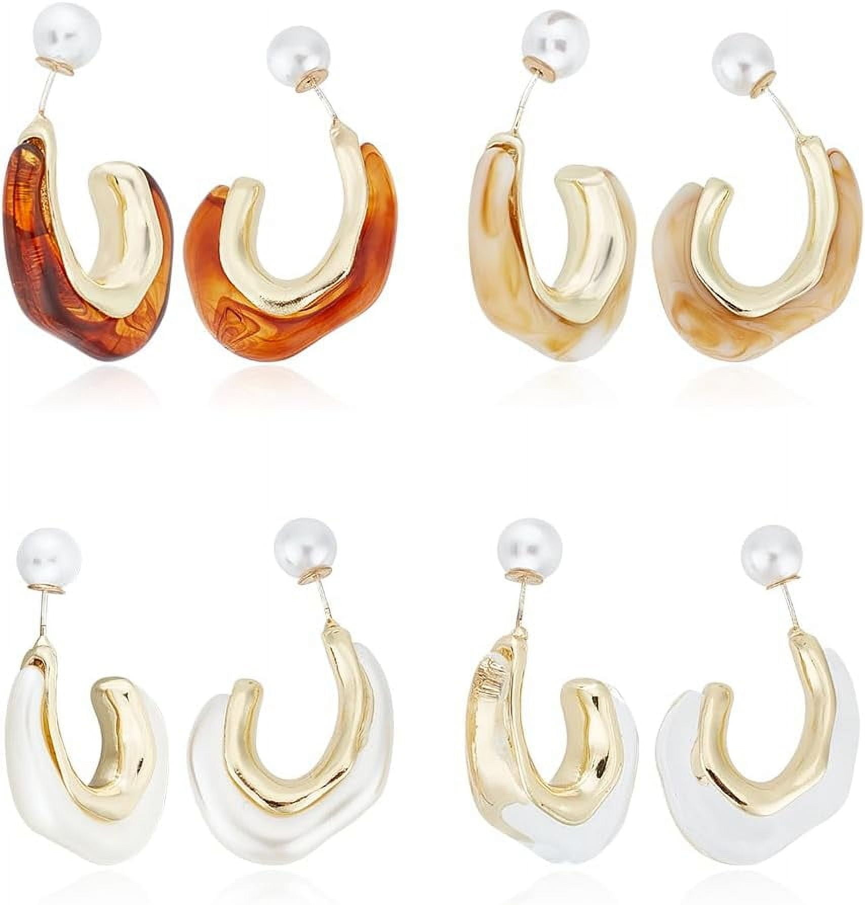 4 Pairs Clear Hoop Earrings Acrylic Resin C Shape Open Hoop Earrings ...