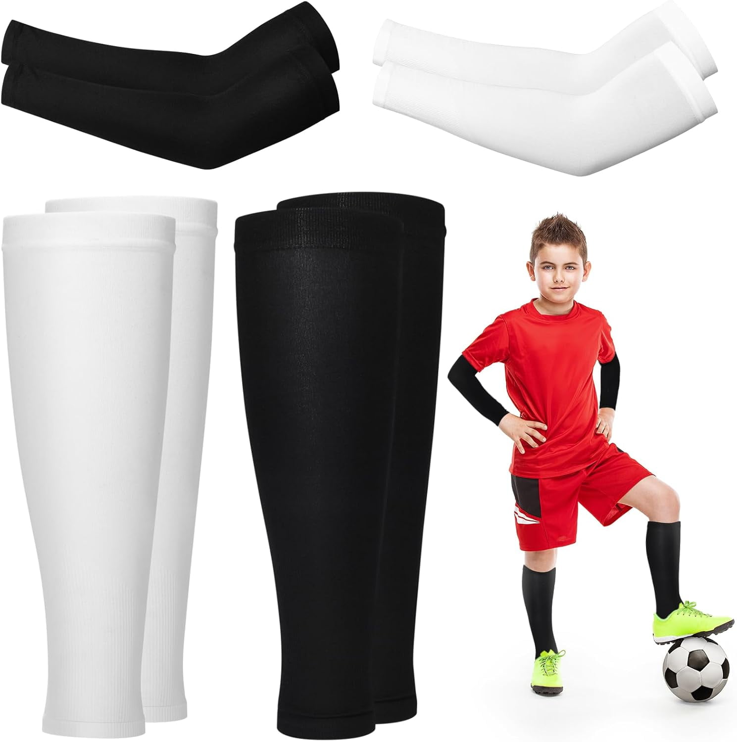 4 Pairs Compression Leg Sleeve and Arm Sleeves for Basketball Youth ...