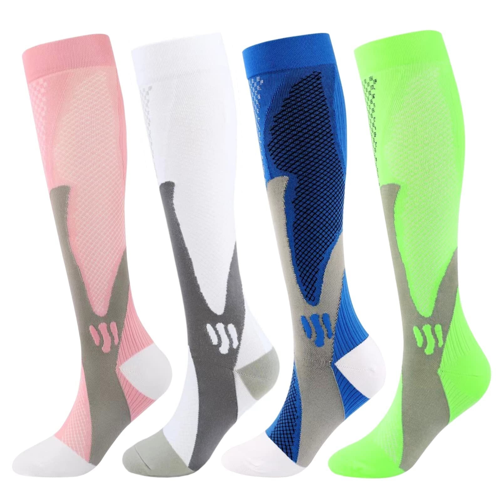 4 Pairs Copper Compression Socks for Women & Men Circulation 15-22 mmHg ...