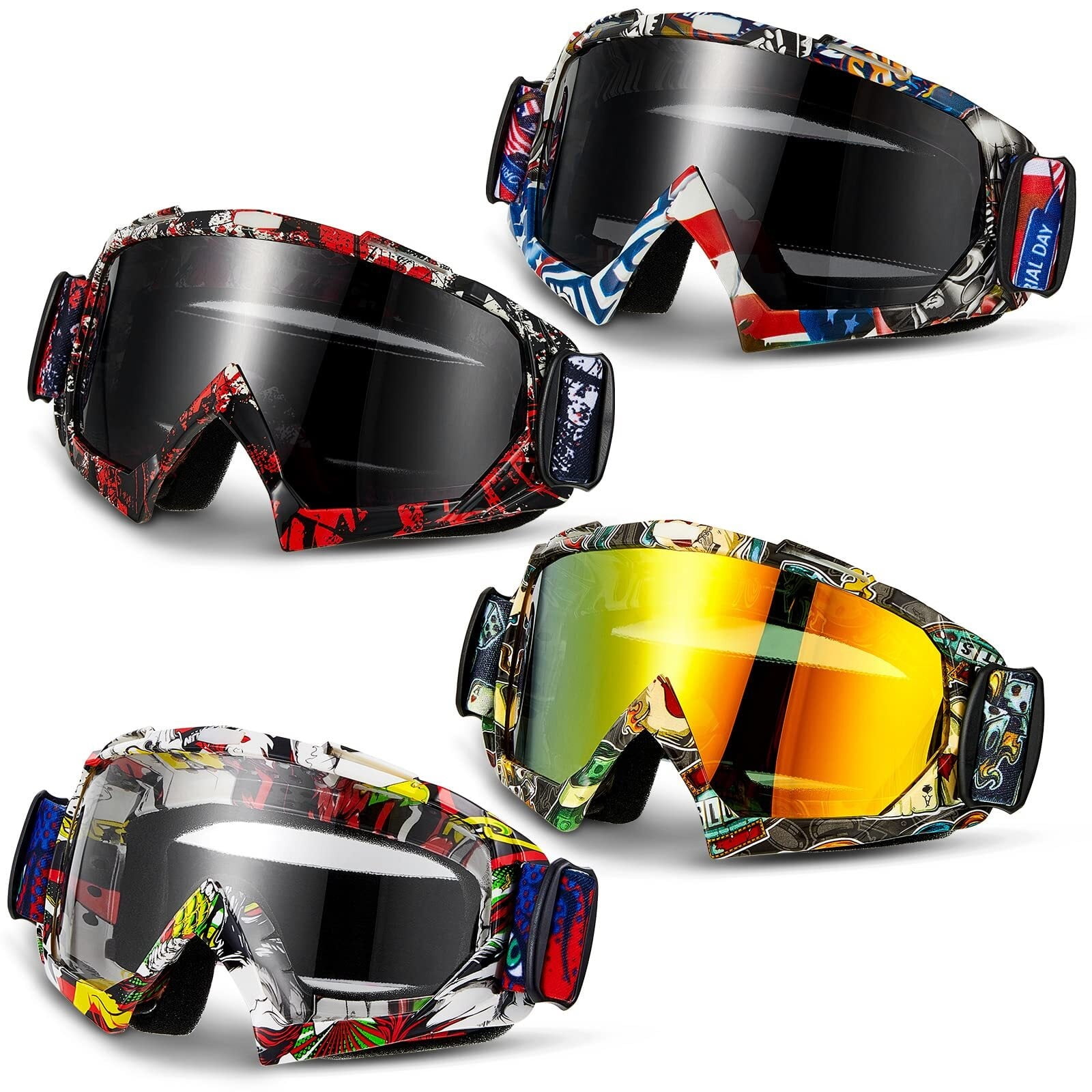 4 Pairs Dirt Bike Goggles Motorcycle Motocross Riding Racing ATV ...