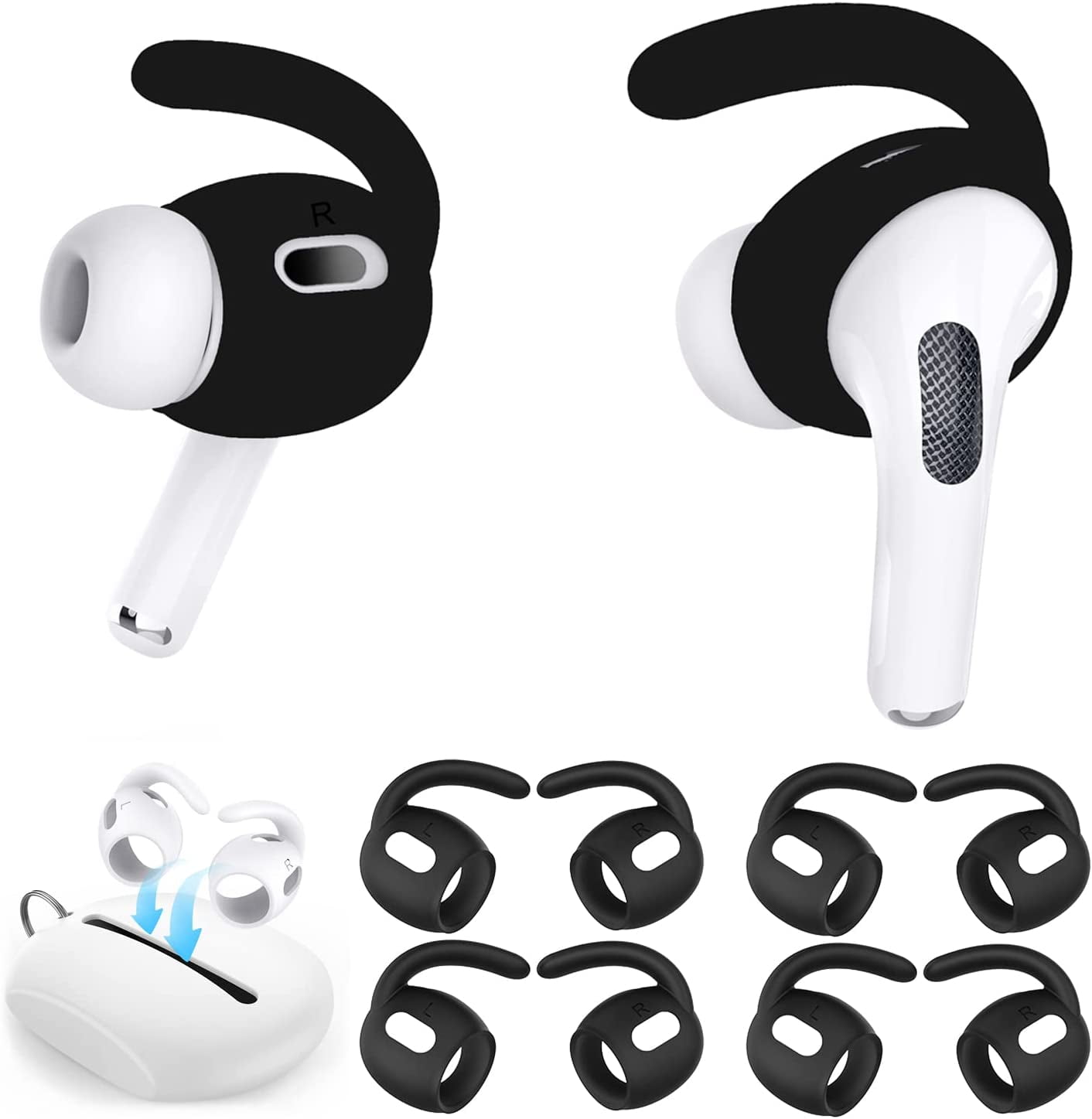 4 Pairs Ear Hooks for AirPods Pro 2 with Silicone Storage Pouch Earbuds ...