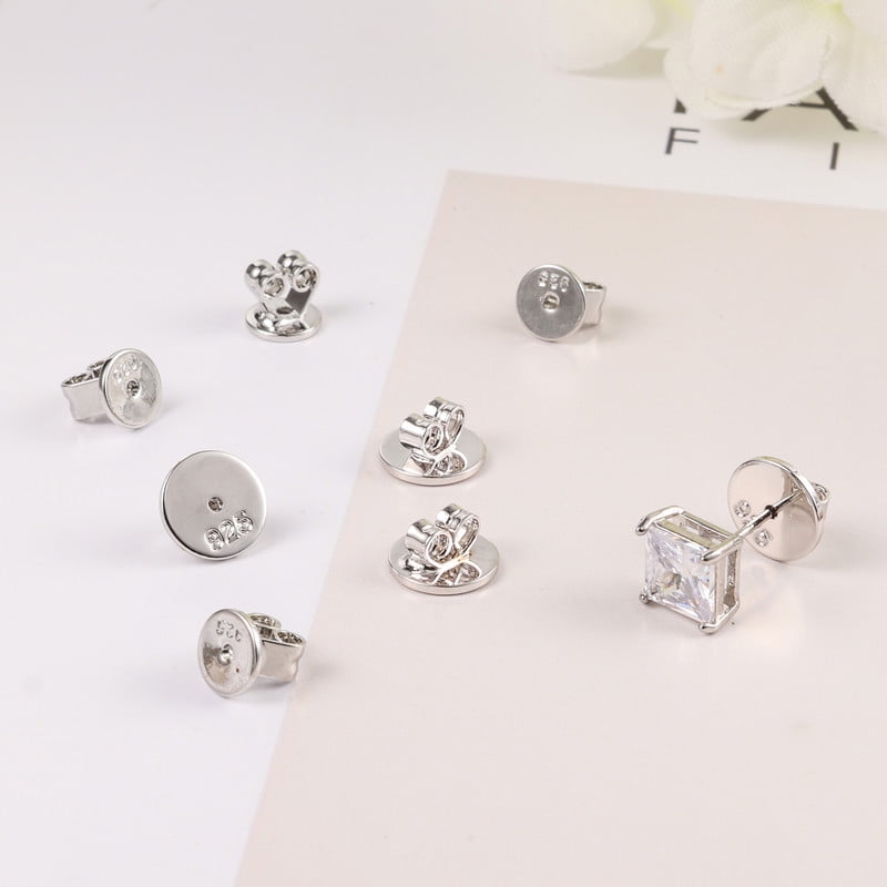 4 Pairs Earring Backs, Silver Plated Earring Backs Replacement ...