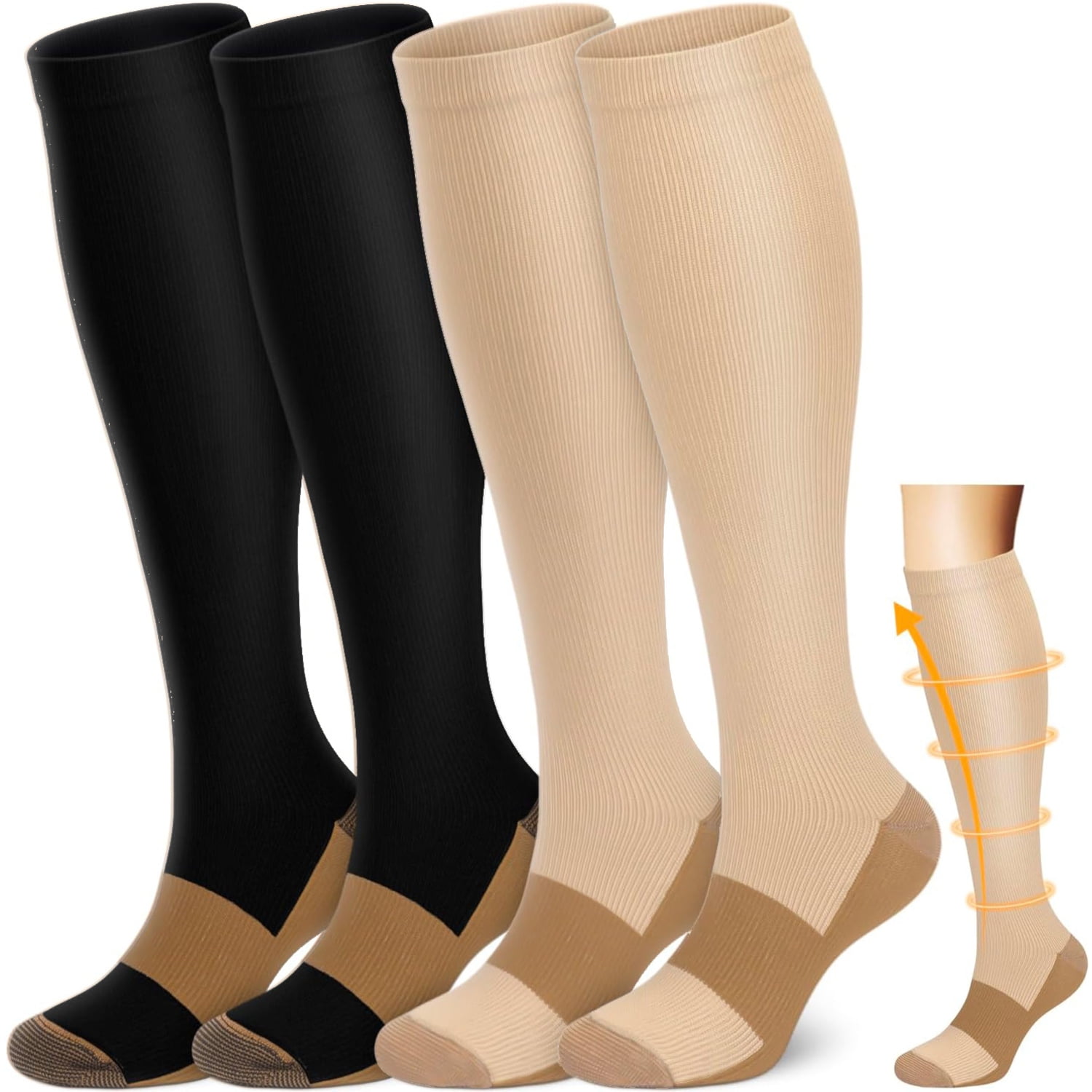 (4 Pairs) FORIEVIC Compression Socks Knee High 20-30mmHg Graduated ...