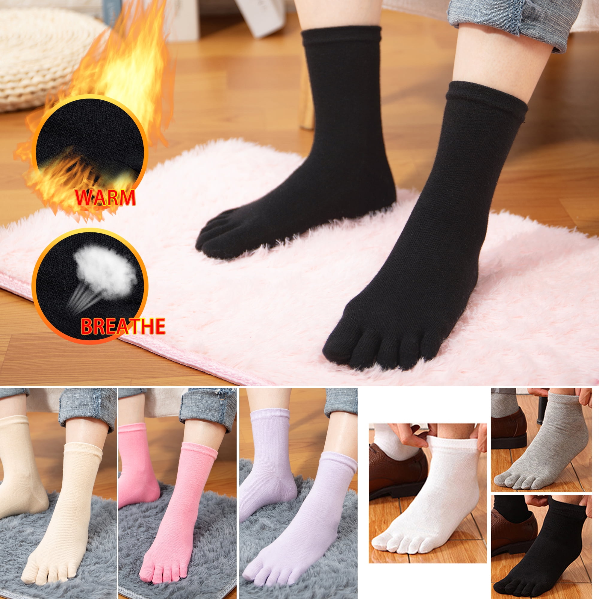 4 Pairs Finger Toe Socks for Women Men Workout Sock Cotton Non Slip ...