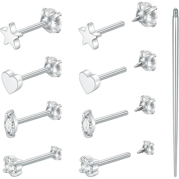 4 Pairs Flat Back Studs Earrings Surgical Steel for Tragus Helix Conch ...